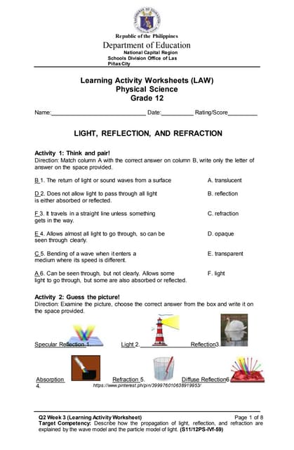 Science Grade 9 Second Quarter (1st and 2nd activity only) | DOCX