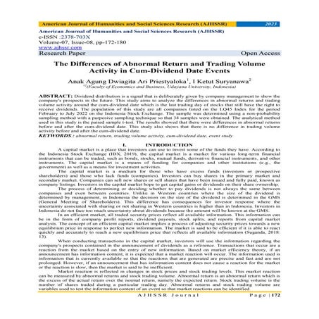 The Differences of Abnormal Return and Trading Volume Activity in Cum-Dividend Date Events | PDF