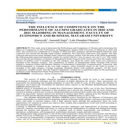 THE INFLUENCE OF COMPETENCE ON THE PERFORMANCE OF ALUMNI GRADUATES IN ...