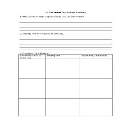 Q2 abnormal psychology revision | DOCX