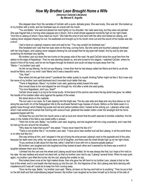 How my Brother Leon brought Home a Wife (Full Story) | DOCX