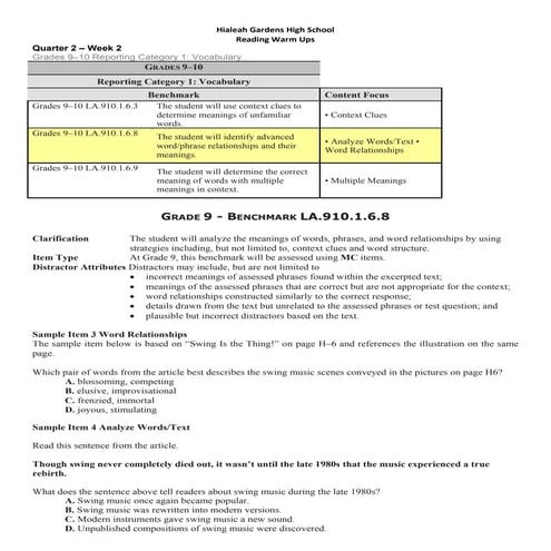 Q2 Week 2 Vocabulary LA.910.1.6.8 | PDF