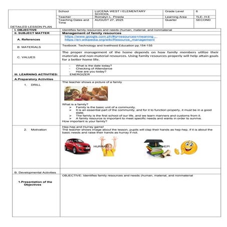 Grade 6-Week 1-TLE/EPP-Home Economics-Family Resources | PPTX