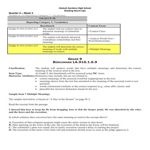 Q2 Week 3 Vocabulary LA.910.1.6.9 | PDF