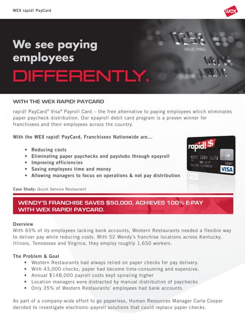 Case study-wendys franchise rapid! PayCard | PDF