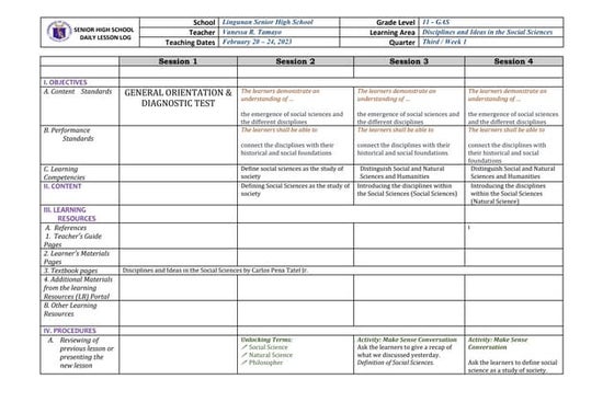 Lesson Plan Disciplines or branches of social sciences | PDF