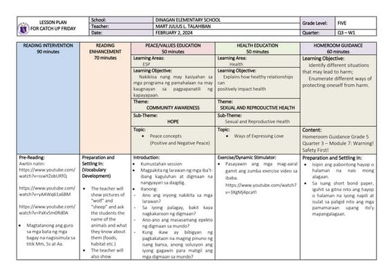 Grade 1 daily lesson log. week 6 day 1 to 5 GMRC | PPT