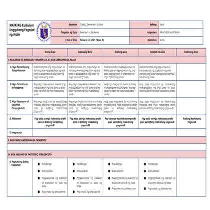 lesson exemplar daily lesson log for 3rd quarter for week 9 for grade 4 ...