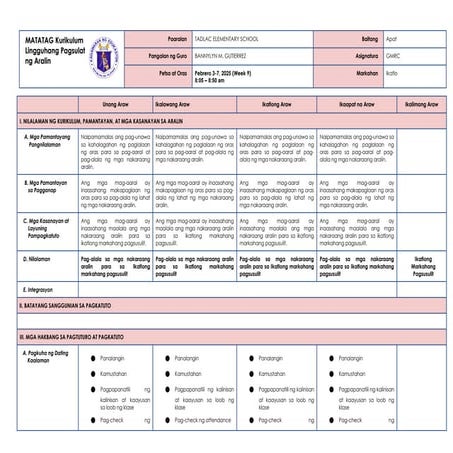 lesson exemplar daily lesson log for 3rd quarter for week 9 for grade 4 ...