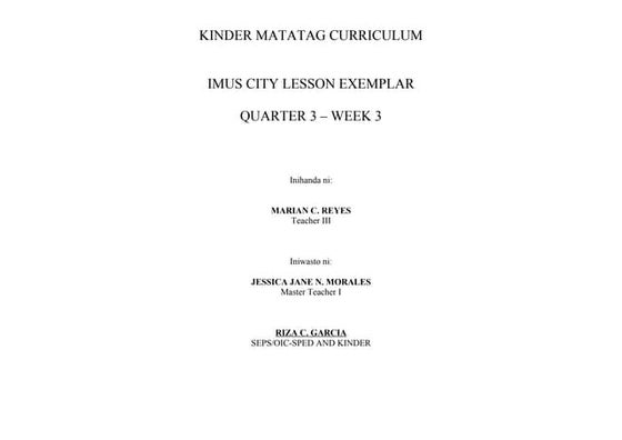 QUARTER 3 WEEK 4 DAY KINDERGARTEN LESSON PLAN docx | DOCX