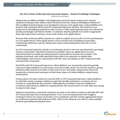 Q4 2014 Security Report Botnet Profiling Technique Excerpts Document Pdf