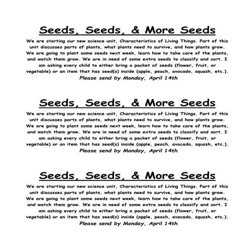 Seeds, seeds, and more seeds | DOCX | Gardening | Home & Garden