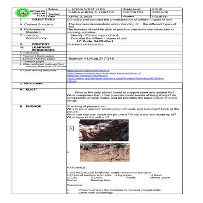 LESSON PLAN IN SCIENCE GRADE 4 WEEK 1 DAY 2 | DOCX