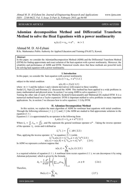 Adomian Decomposition Method And Differential Transform Method To Solve The Heat Equations With