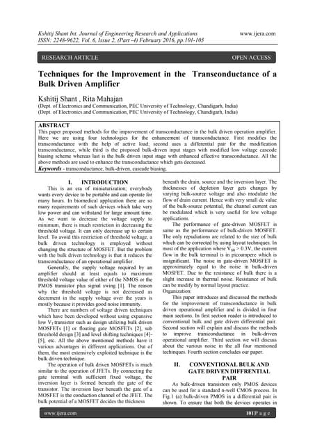 LOW POWER LOW VOLTAGE BULK DRIVEN BALANCED OTA | PDF