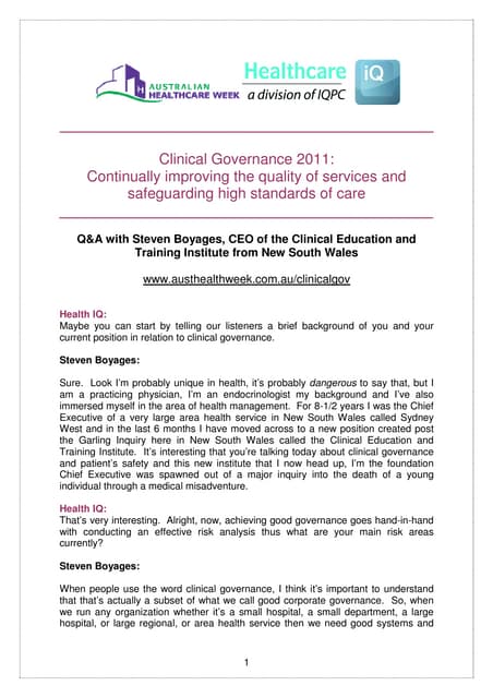 Clinical governance strategy | DOCX | Healthcare Industry | Industries