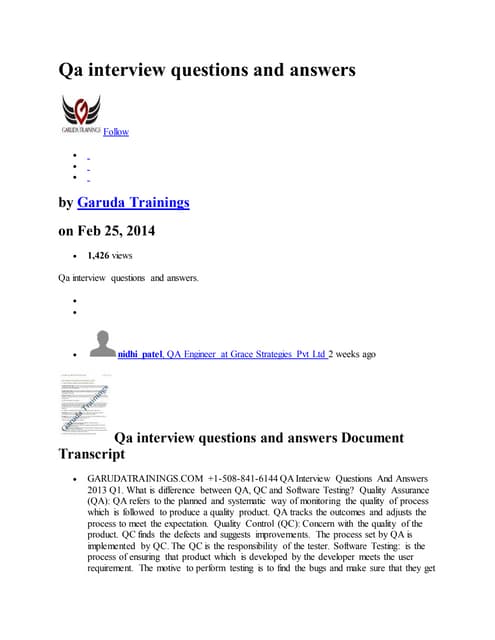 Qa Interview Questions And Answers Pdf
