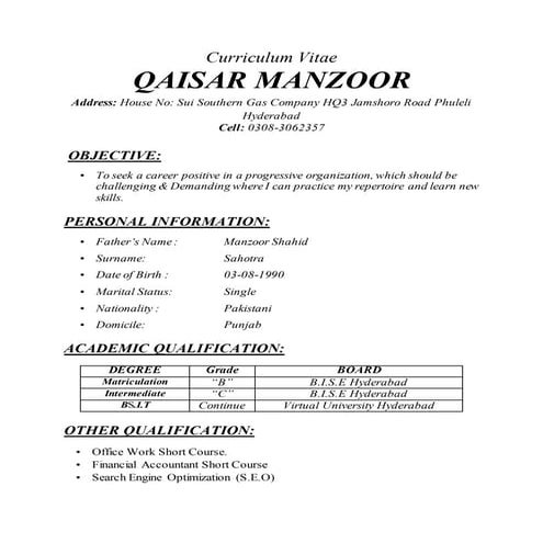 Qaisar's cv | PDF