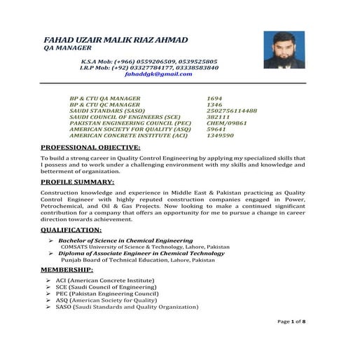 QA/QC Manager (Quality management Expert) | PDF