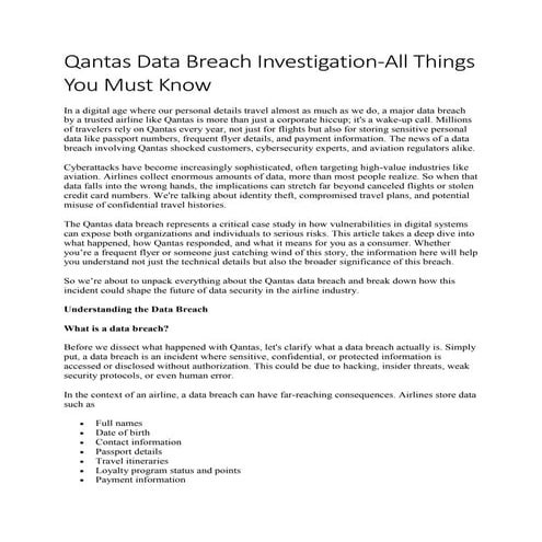 Qantas Data Breach Investigation-Customer Data Breach Explained | PDF