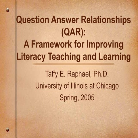 QAR A Framework for Improving Literacy Teaching and Learning | PPT