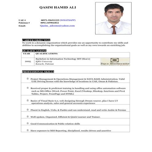 Qasim Hamid Ali resume | PDF