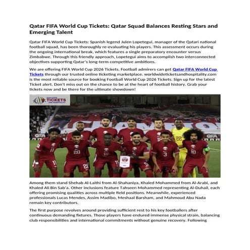Qatar FIFA World Cup Tickets Qatar Squad Balances Resting Stars and ...