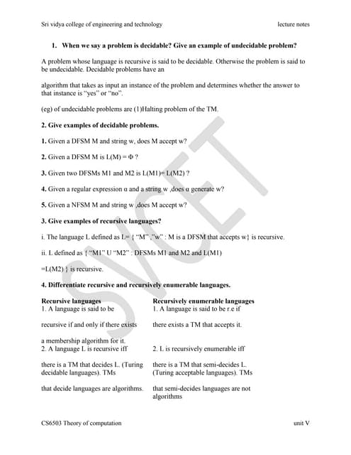 Formal Languages and Automata Theory unit 5 | PPT