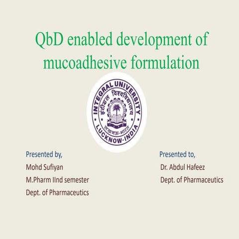 Qbd Enabled Development Of Mucoadhesive Formulation Pptx