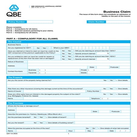 QBE General Claim Form | PDF