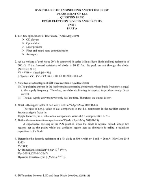 Unit 1 Numerical Problems on PN Junction Diode | PDF | Physics | Science
