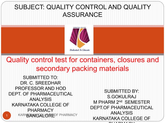Quality control of packaging Material and filling Equipment | PPTX