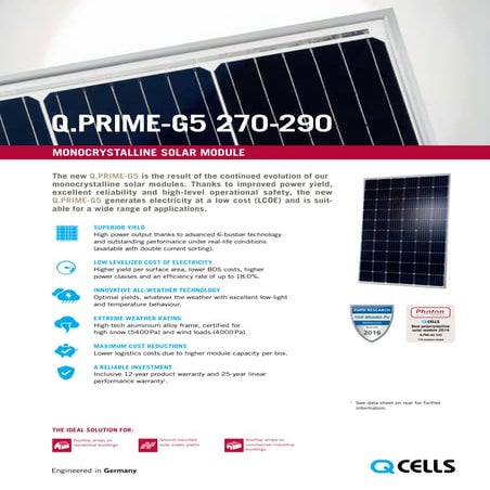 Q Cell 285w Q.Prime G5 Mono Black | PDF