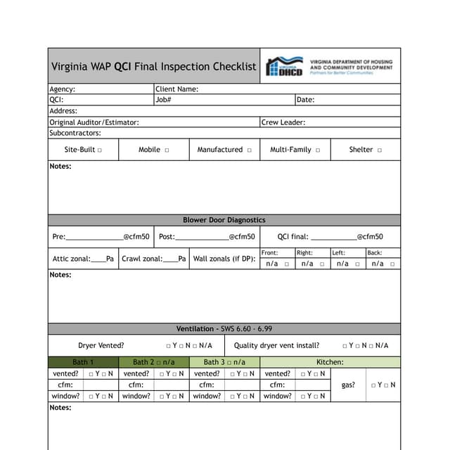 Virginia QCI Checklist | PDF