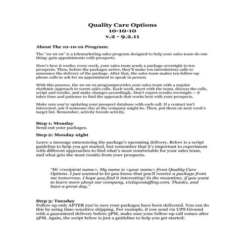 Qco 101010 phone script | DOCX