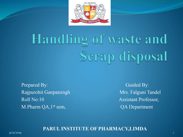 PHARMACEUTICAL WASTE DISPOSAL | PPTX