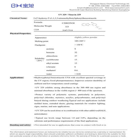 Uv 329 tinuvin 329 cas 3147 75-9 tds baoxu chemical additivesforpolymer ...