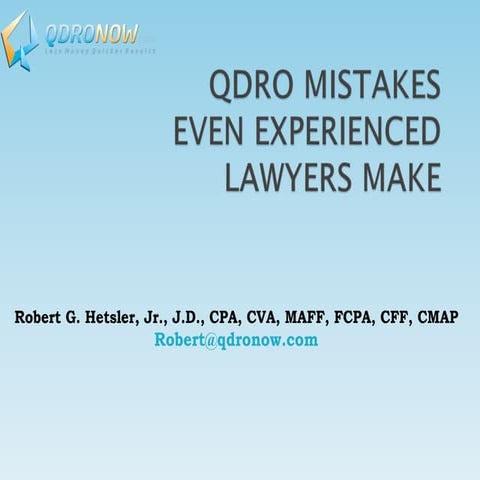 QDRO Mistakes class taught at Florida Coastal School of law in November ...