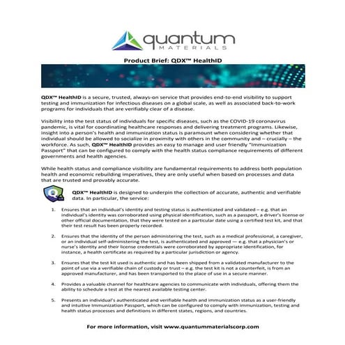 Qdx health id product brief 2.0rp final | PDF | Infectious Diseases ...
