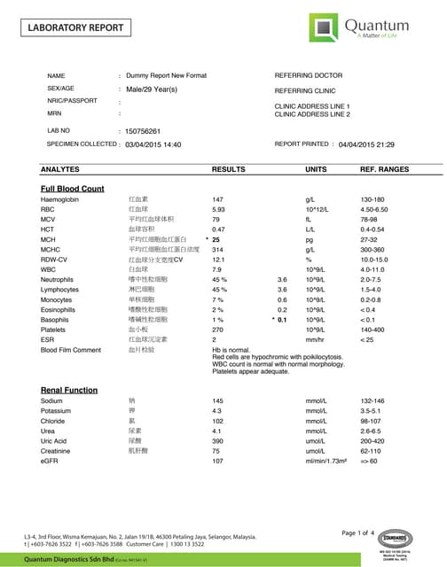 Normal lab value | PDF | Blood Disorders | Diseases and Conditions