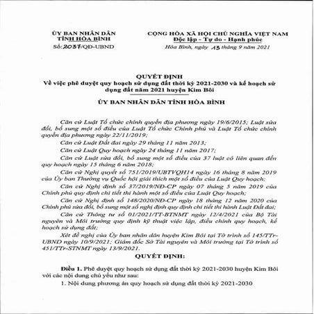 Quyet dinh quy hoach dat huyen Kim Boi 2030 | PDF