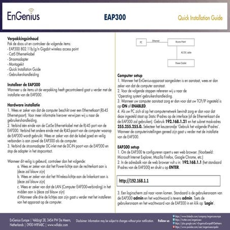 Quick Installation Guide EAP300 Dutch | PPT