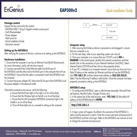 Quick Installation Guide EAP300v2 English | PPT