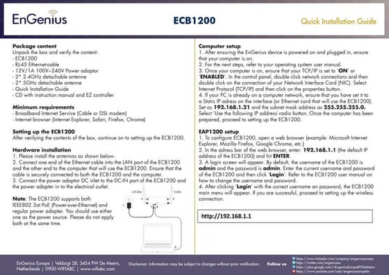 Quick Installation Guide EnGenius ECB600 | PPT