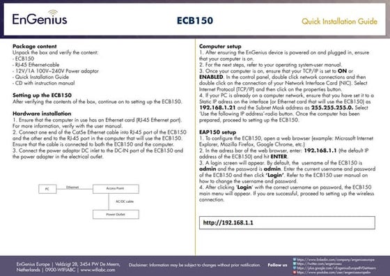 Quick Installation Guide EnGenius ECB600 | PPT