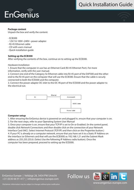 Quick Installation Guide EnGenius ECB350 | PPT