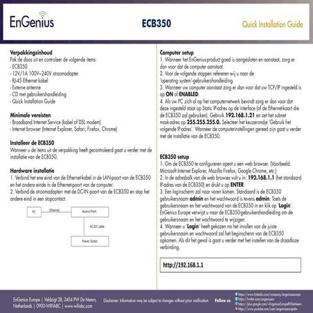 Quick Installation Guide ECB350 Dutch | PDF