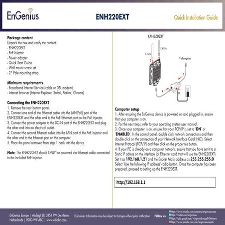 Quick Installation Guide ENH220EXT English | PPT