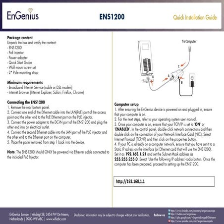 Quick Installation Guide ENS1200 English | PDF