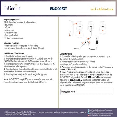 Quick Installation Guide ENS200EXT Dutch | PDF